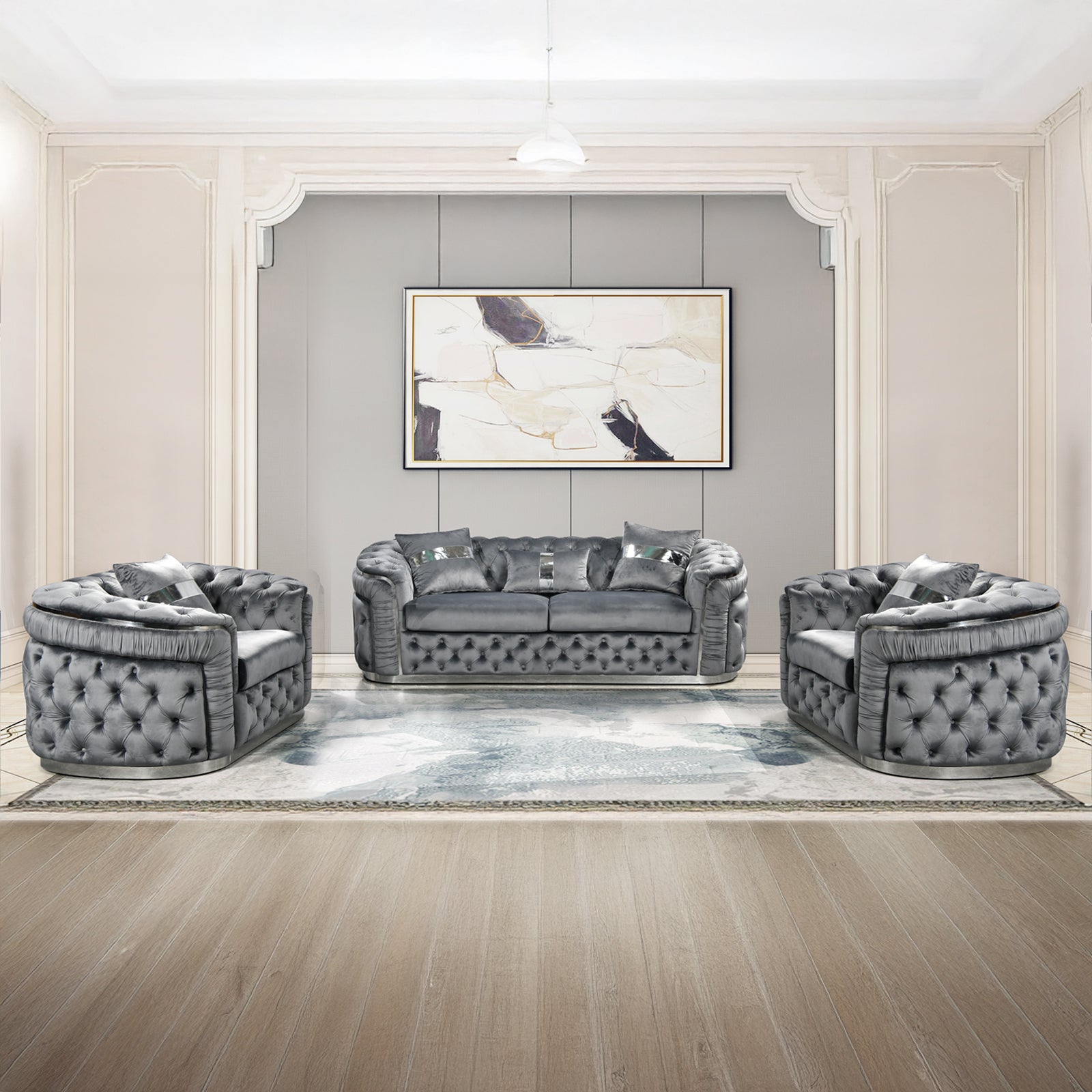 Duke 3+1+1 Seater Velvet Chesterfield Sofa Half-Moon Design with Gold/